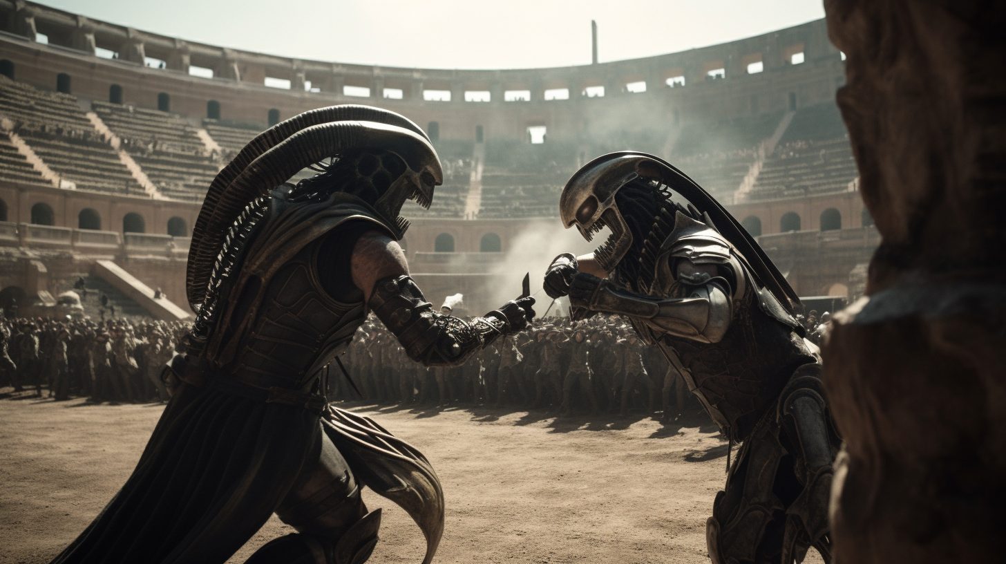 Aliens Vs Gladiators – Digital and AI Art