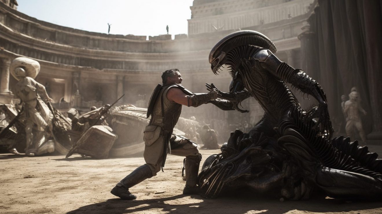 Aliens Vs Gladiators – Digital and AI Art