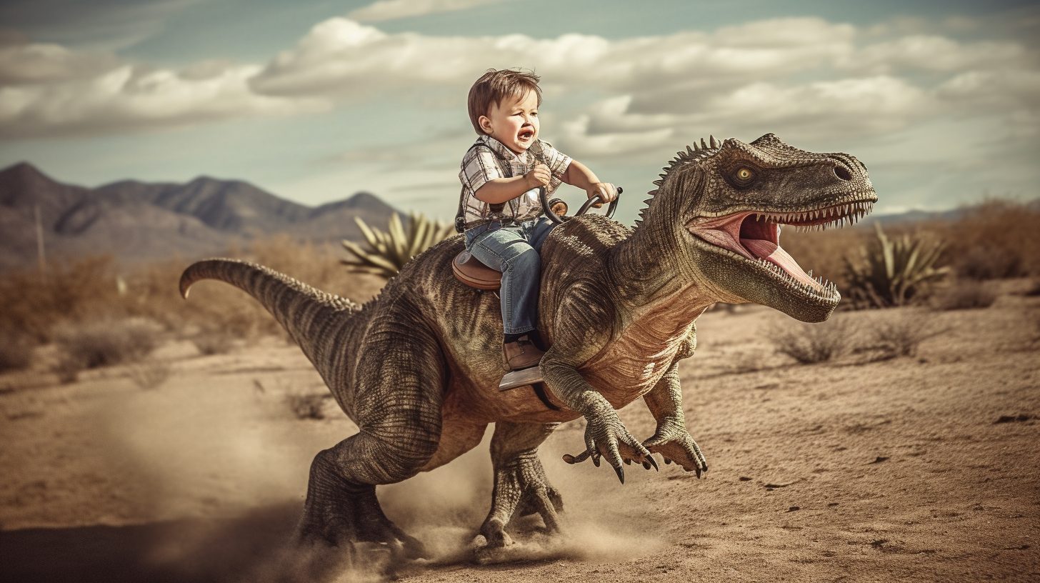 Kids Riding Dinosaurs – Digital and AI Art