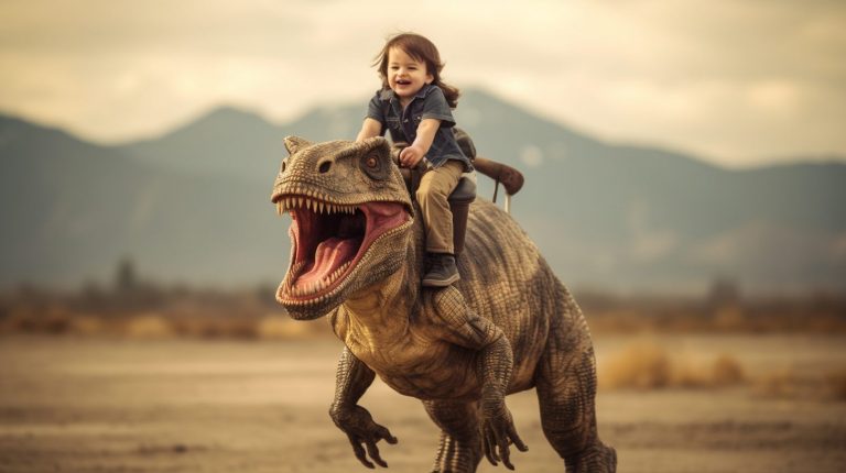 Kids Riding Dinosaurs – Digital and AI Art